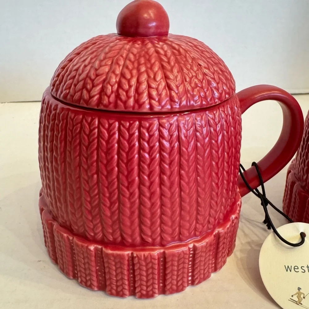 West Elm | Kitchen | West Elm Red Stoneware Knit Ski Cap Hat Hot ...